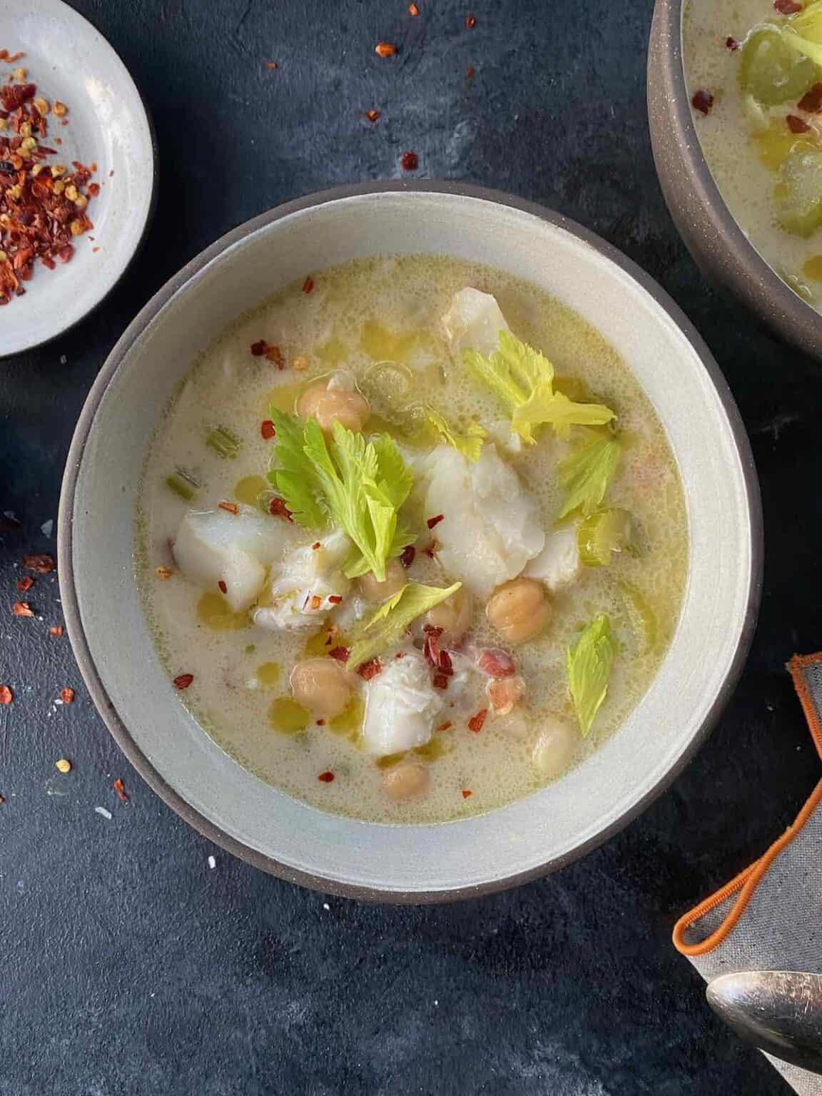 Cod Chowder with Crab & Chickpeas - Justin Chapple