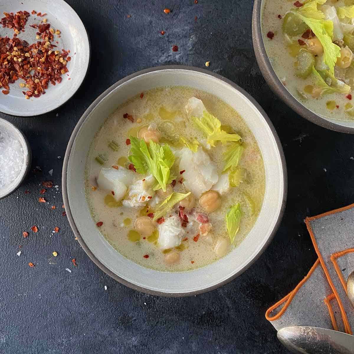 Cod Chowder with Crab & Chickpeas - Justin Chapple