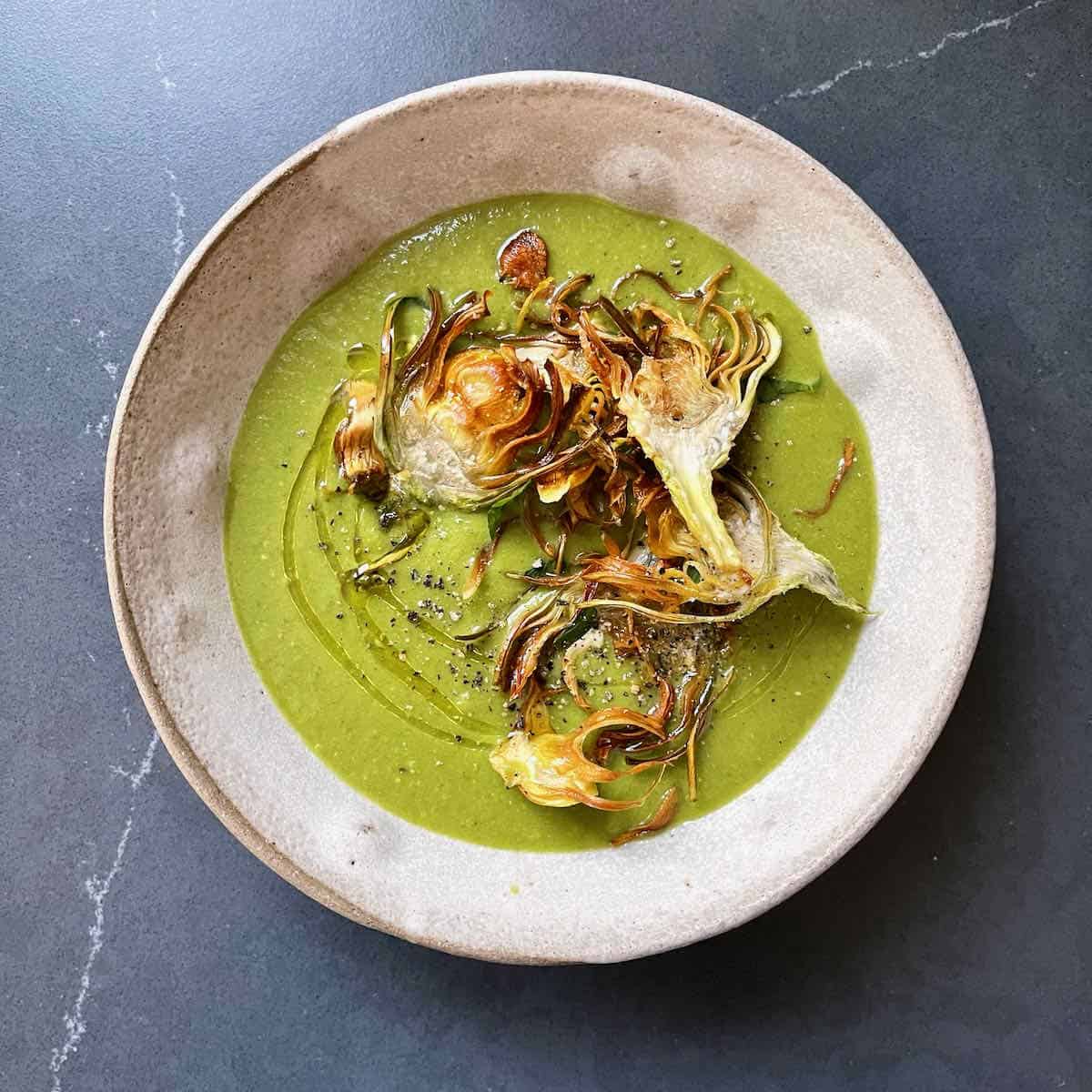 Roman Goddess Soup with Frizzled Artichokes - Justin Chapple