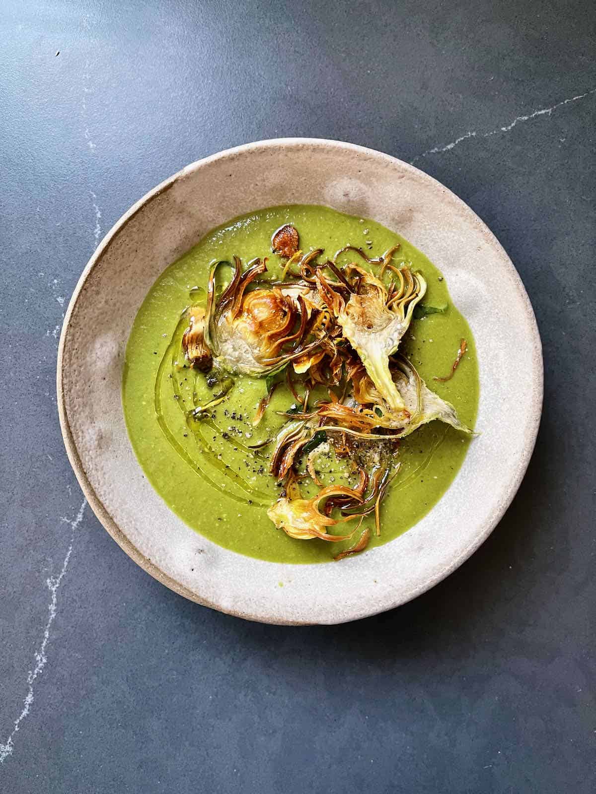Roman Goddess Soup with Frizzled Artichokes - Justin Chapple